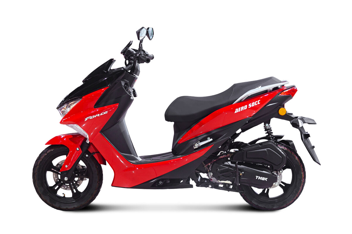 Скутер TMBK "AERO", 50сс, бензиновый, электростартер, красный/черный