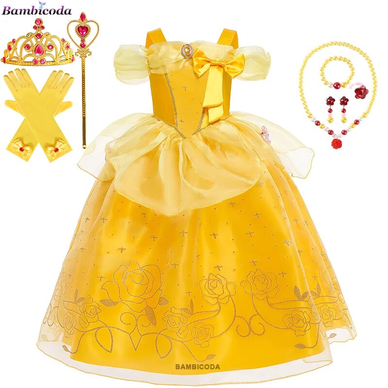 Платье принцессы Белль BAMBICODA для косплея 3-12 лет Желтый, 6T(130), Package list 3-01