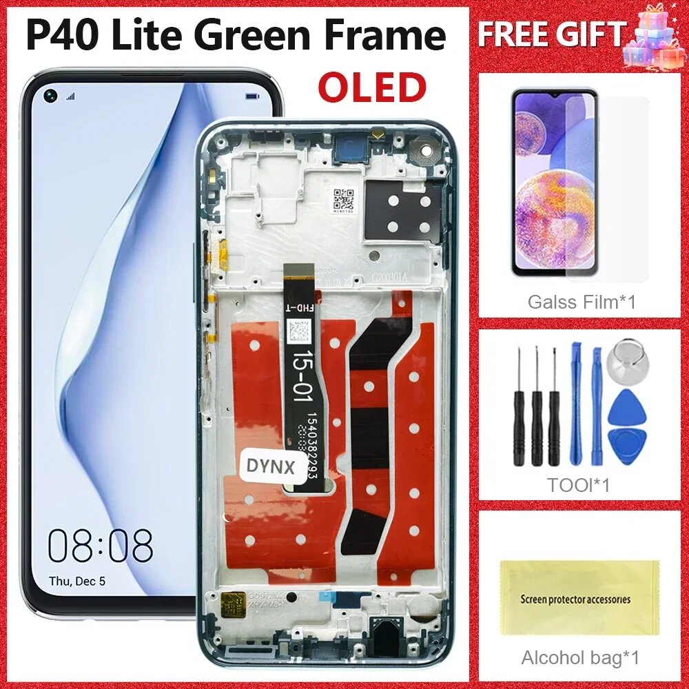 100% протестированный 6,4-дюймовый сменный дисплей с рамкой для Huawei P40 Lite, OLED Green Frame