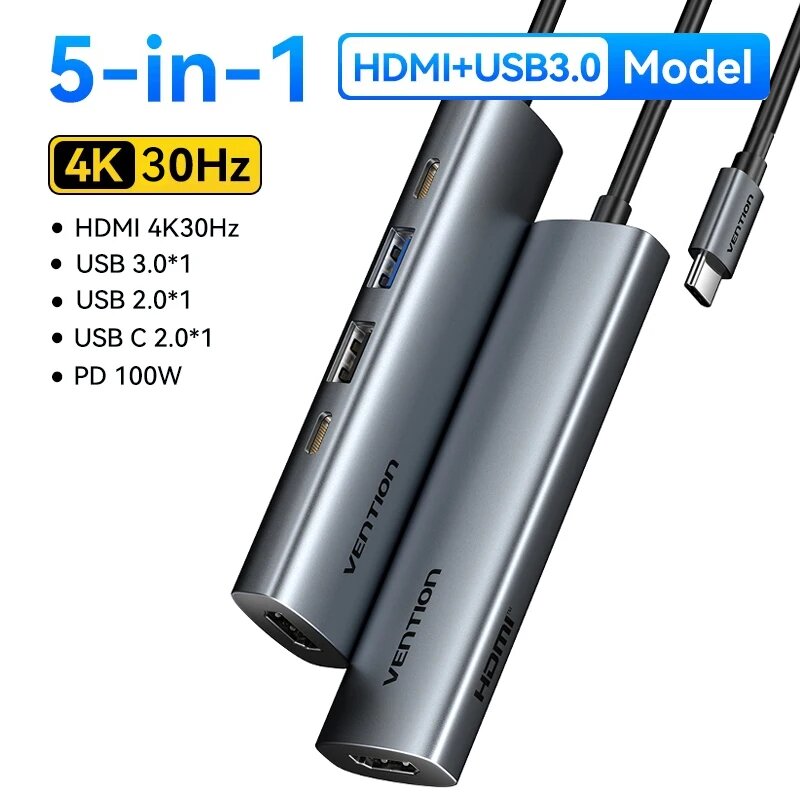 Vention USB-C хаб 5-в-1 HDMI 4K 30Hz