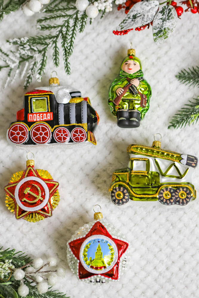 Набор ёлочных игрушек победа, подарочная упаковка, 6-10 см, 5 шт, Елочка С2144