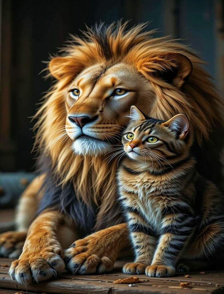 Алмазная мозаика на подрамнике 40*50 "Лев и котенок"