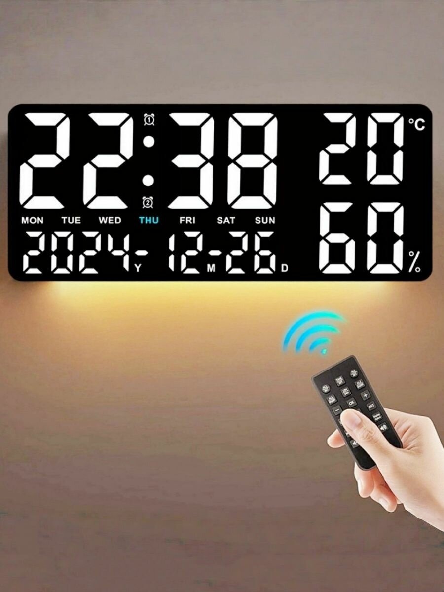35x15x2,8 см Большие цифровые настенные часы с дистанционным управлением и 7-цветной подсветкой