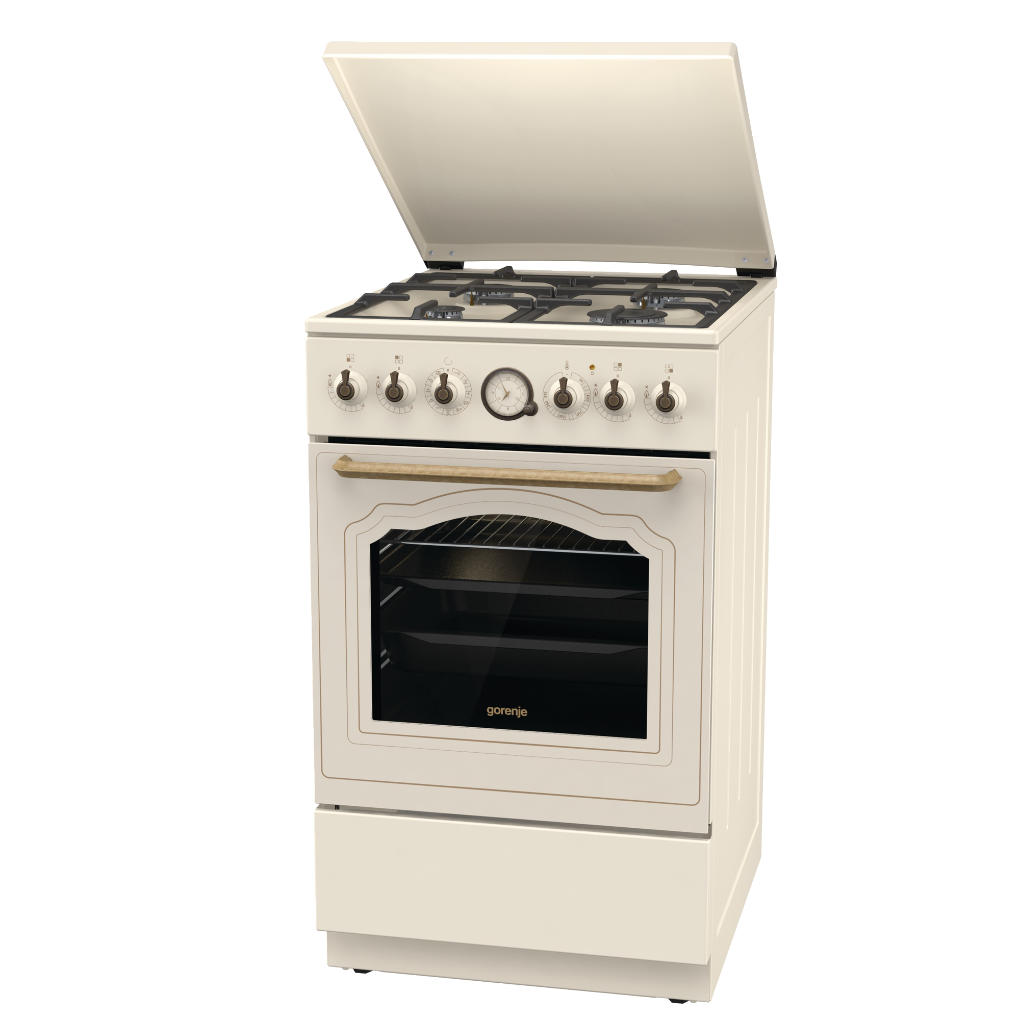 Комбинированная плита Gorenje GKS5B70CLI, 4 газовые конфорки, электрическая духовка 70 л, 11 режимов, бежевый