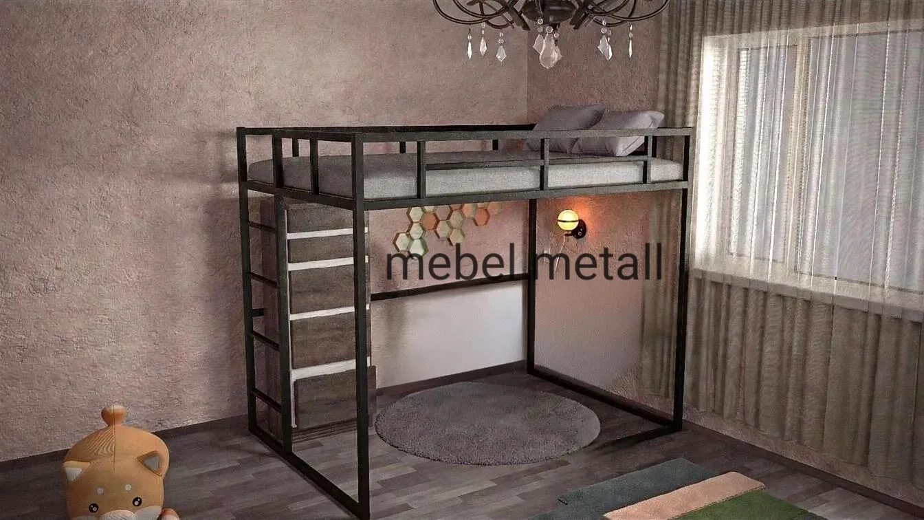 Кровать чердак "Olivia" 120*200*190 см металлическая , черная , лофт