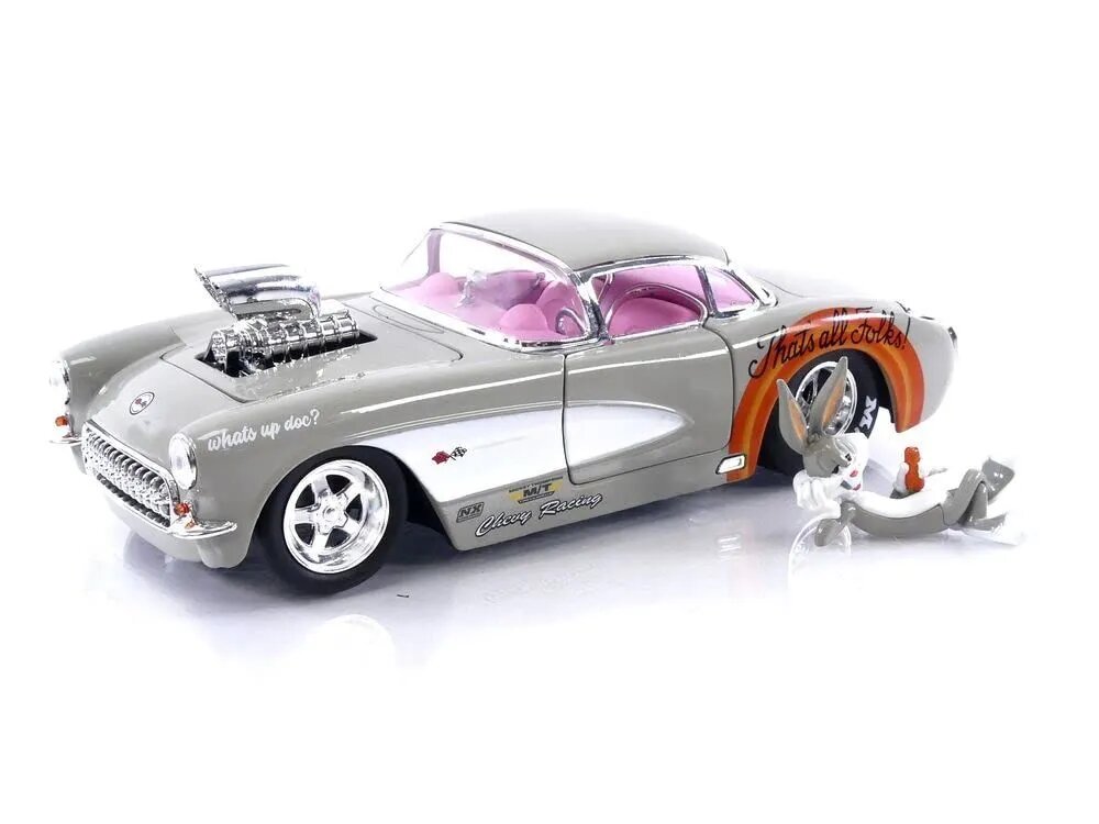 Машинка Jada Toys Looney Tunes 1:24 1957 Chevrolet Corvette Die-cast Car & 2.75" Bugs Bunny Figure, Детские игрушки, подарки для коллекци+онеров.
