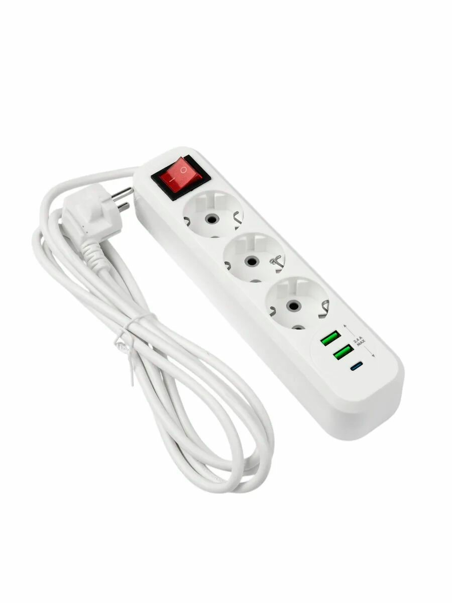 Сетевой фильтр Гарнизон 3 розетки + USB 2 м, EPB-G3-CU2-W-2