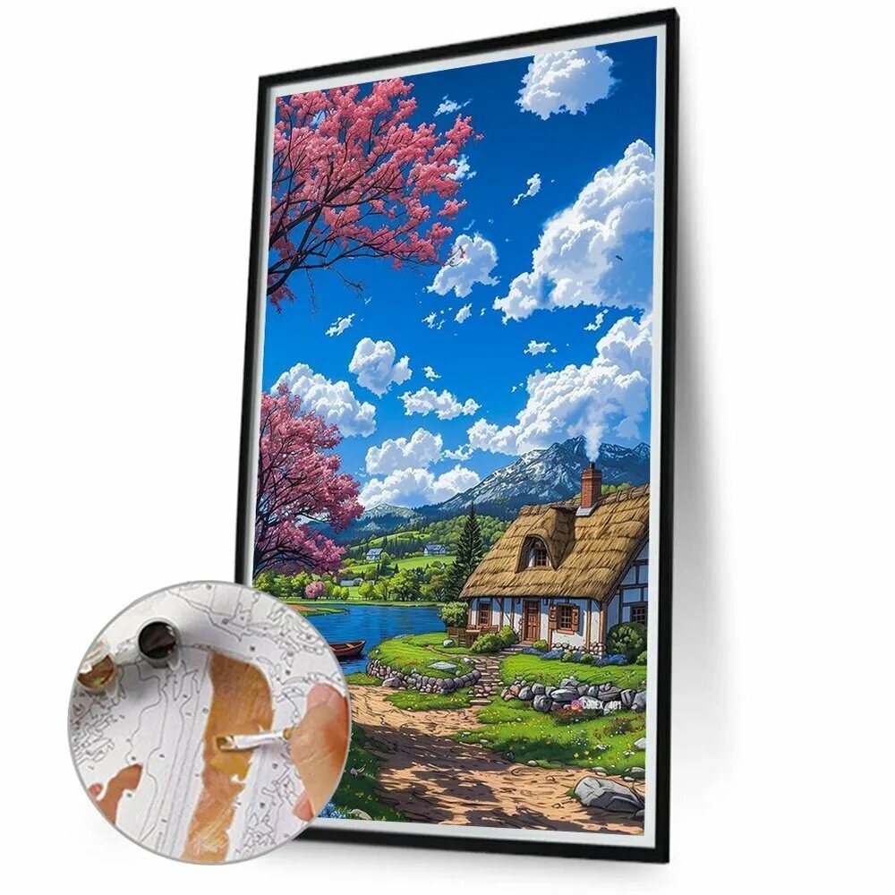 Набор рисования по номерам с пейзажем Домик в деревне, 40x70 см, холст