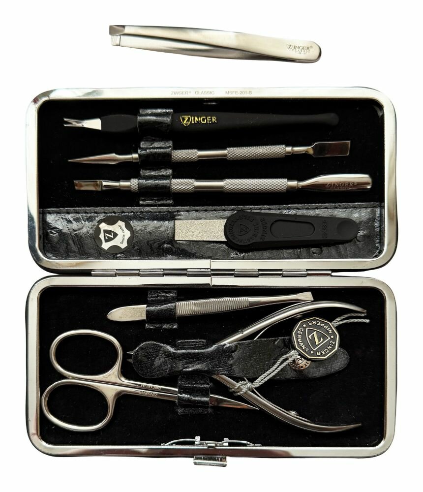 Маникюрный набор Premium-качества Zinger MSFE-201-3 S, 7 предметов + пинцет, чёрный