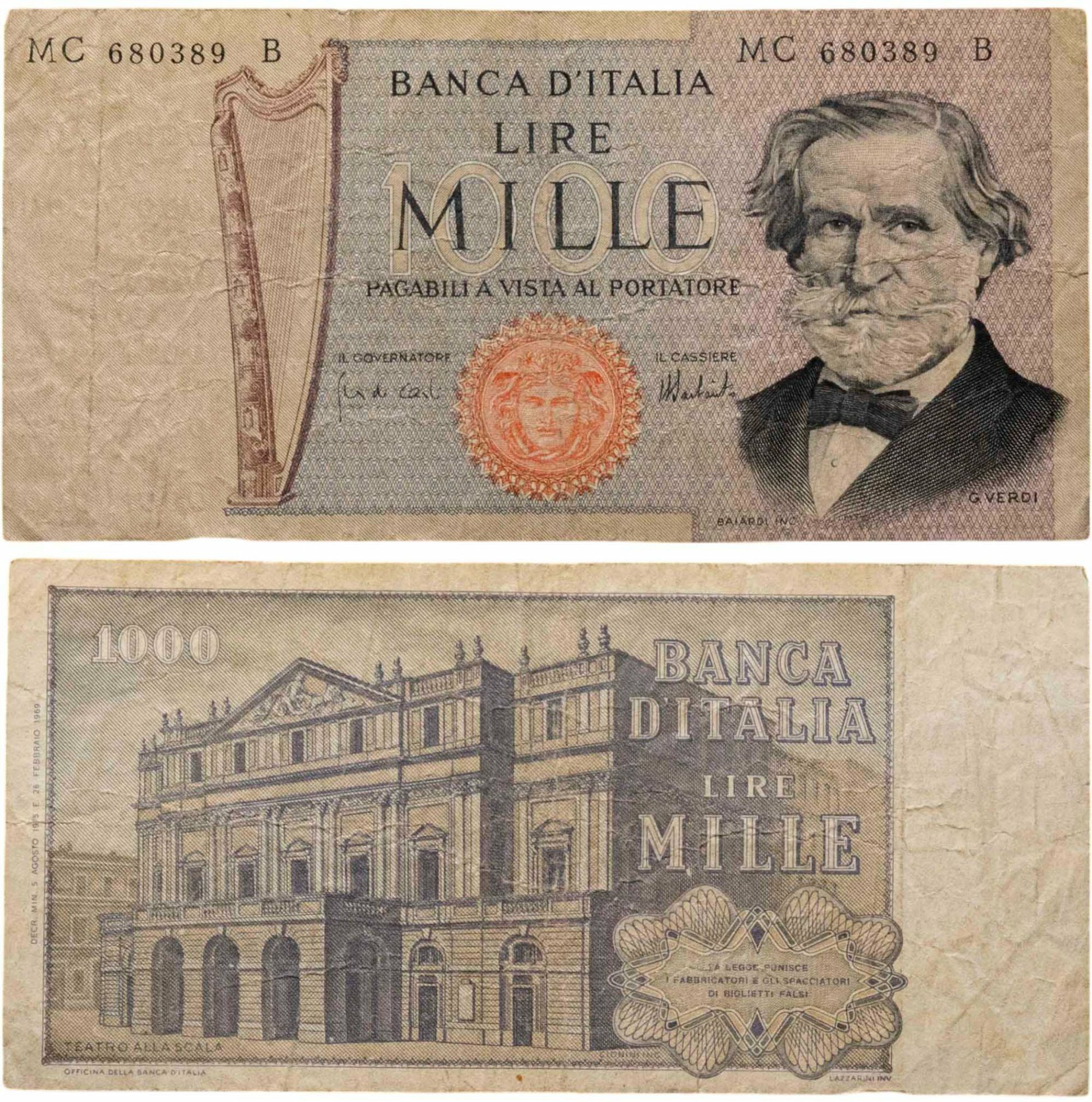 Италия 1000 лир 1969 1971