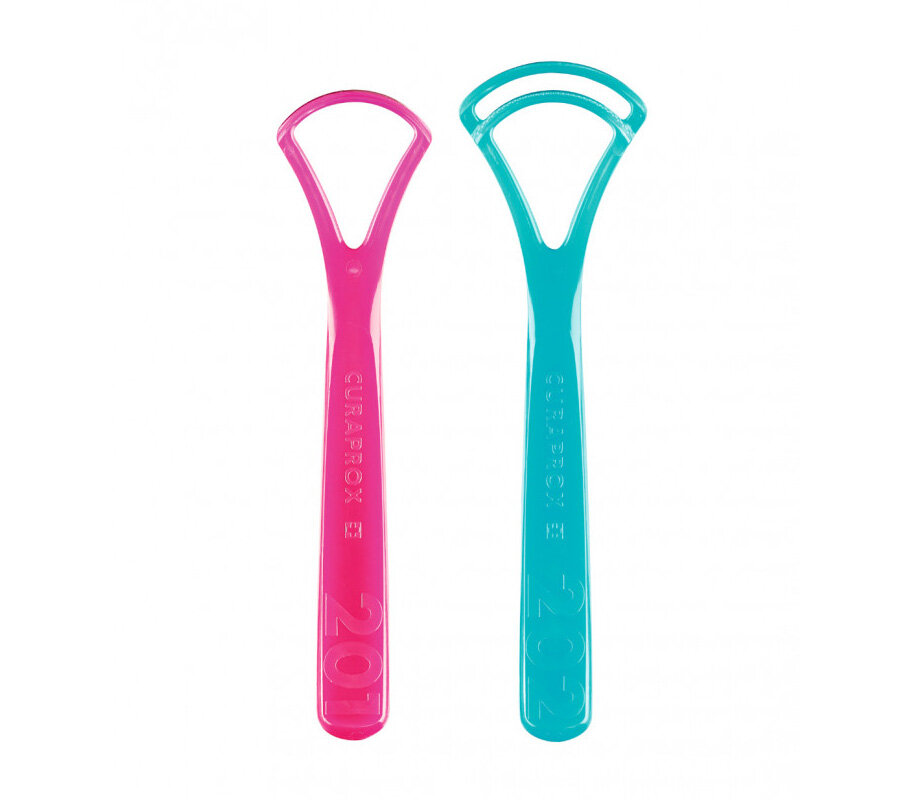 Набор скребков для чистки языка Curaprox Duo Pack, 2 шт, малиновый/зеленый