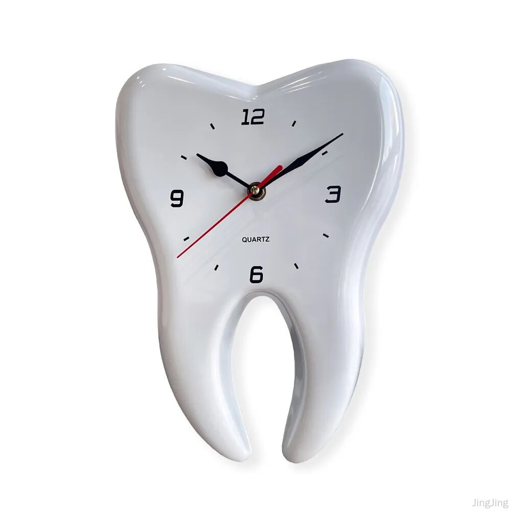 Настенные часы в виде зуба 35.5 см х 22.8 см, кварцевые, белые, для детской, для дома