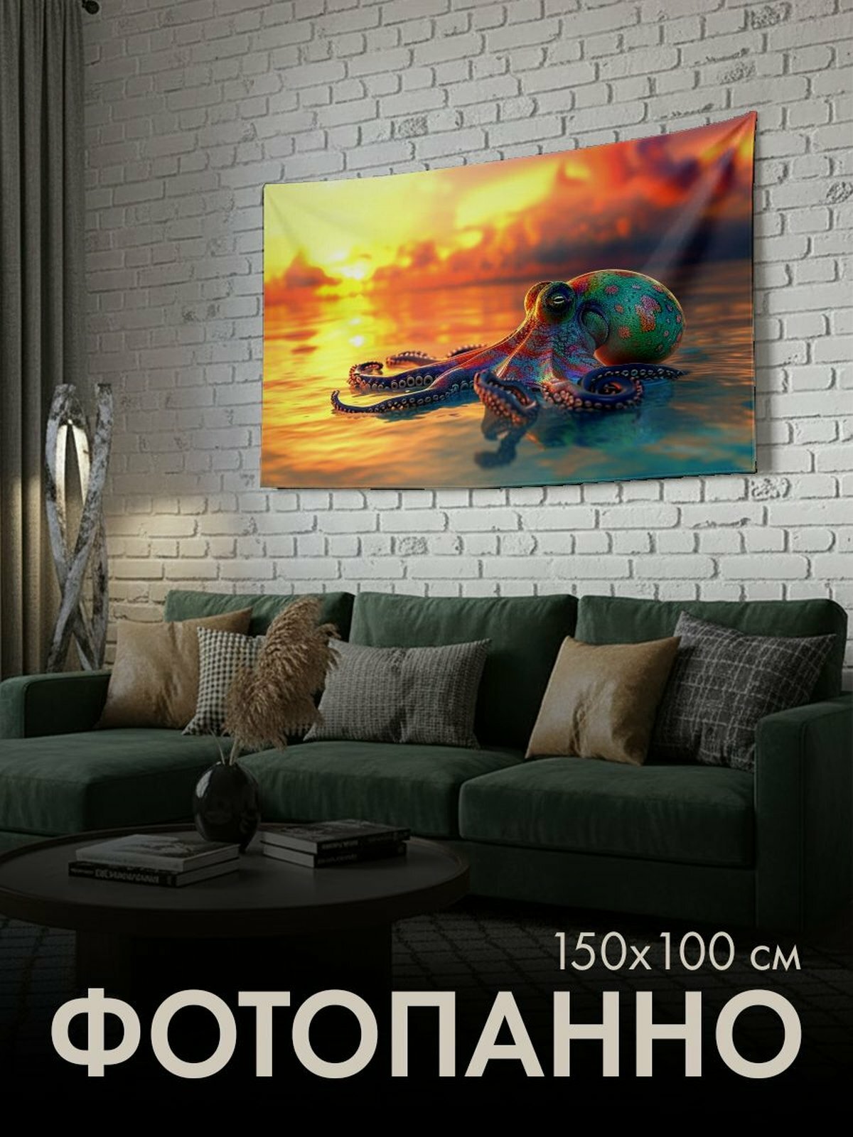 Панно тканевое PrintyFull / 150x100 см / осьминог, вода