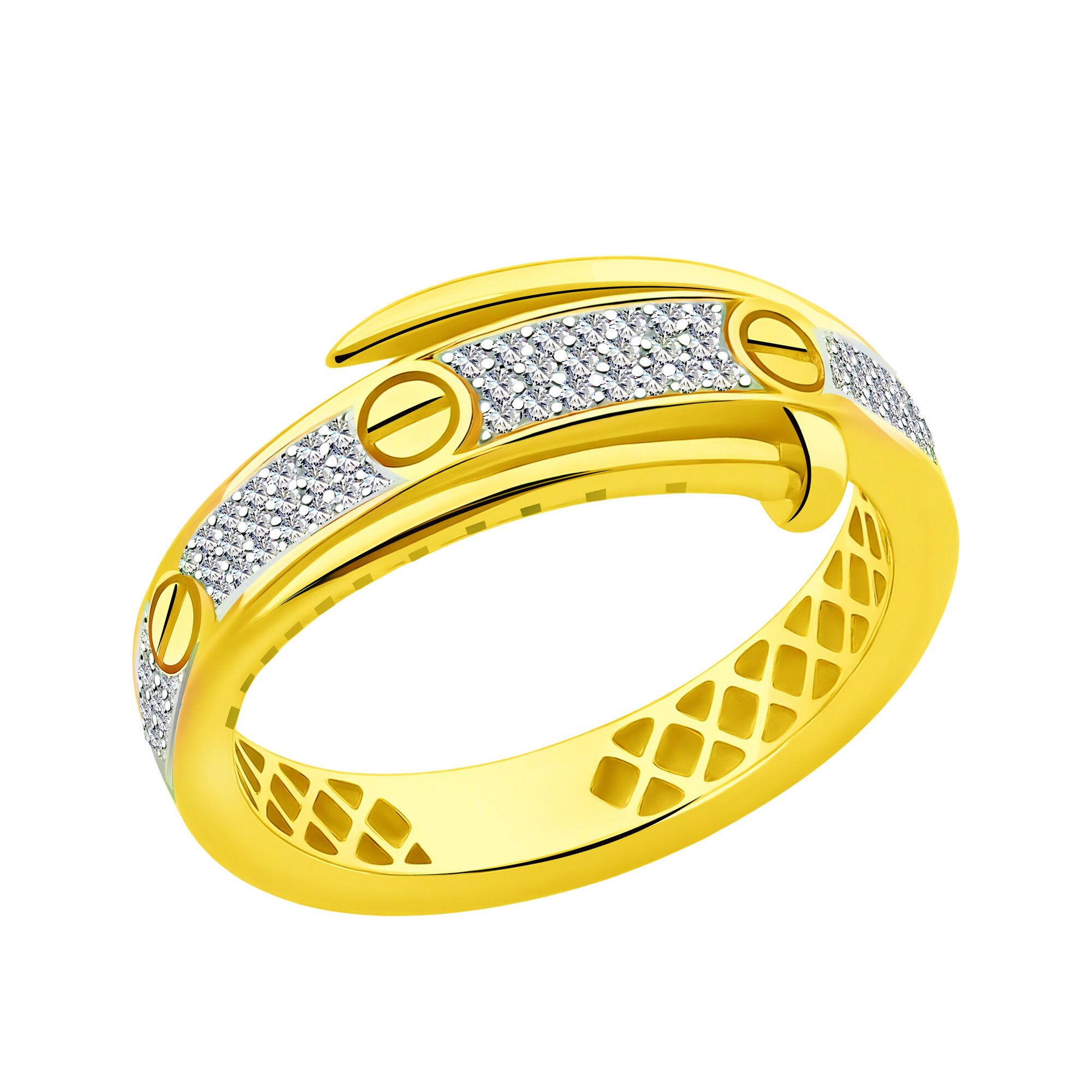 Кольцо дорожка, желтое золото, 585 проба, фианит