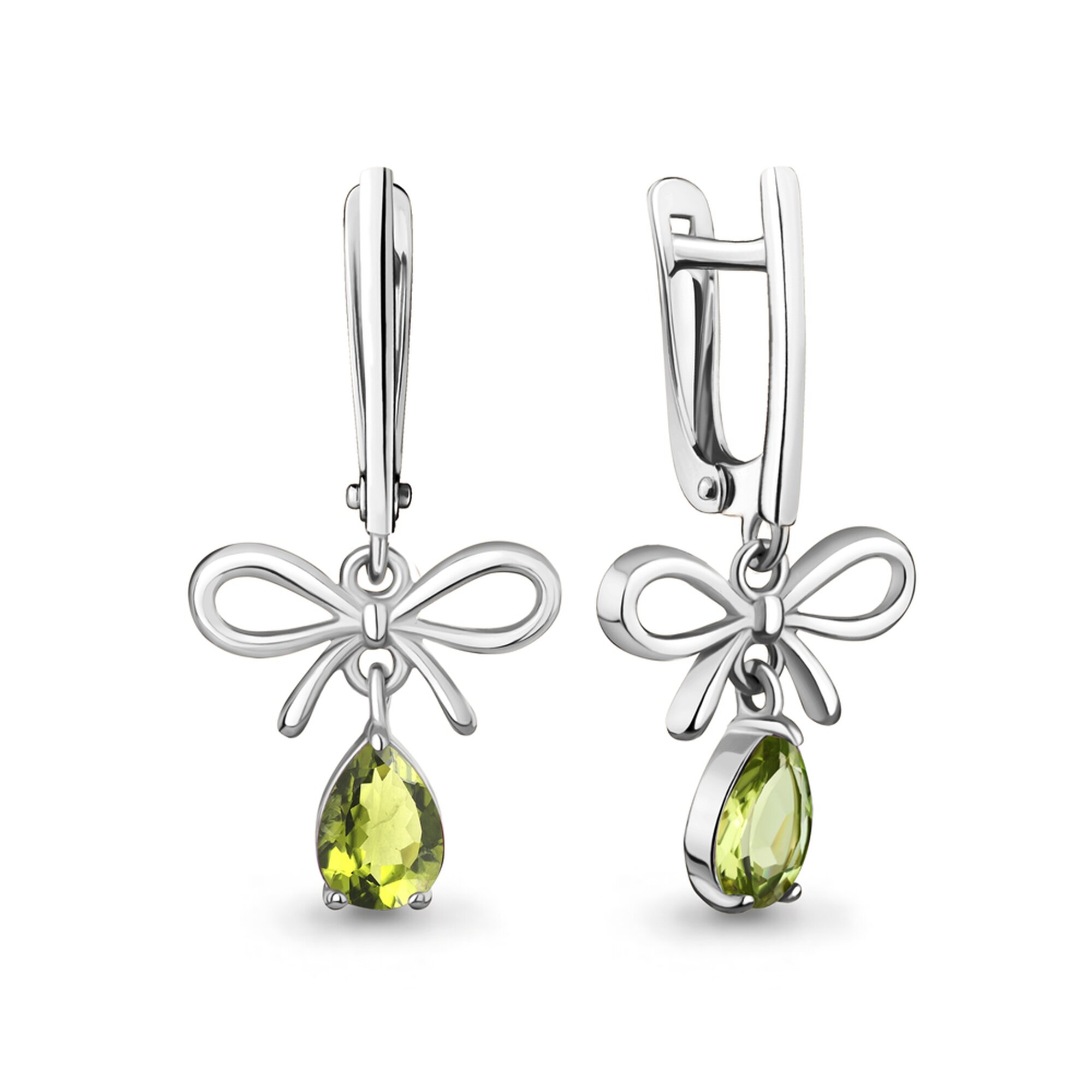 Серьги, серебро, 925 проба, родирование, хризолит