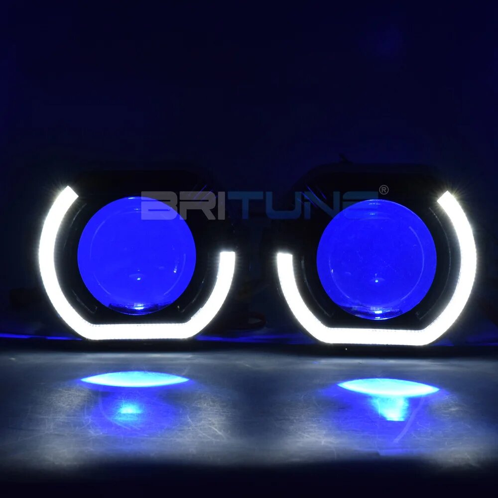 Биксеноновые линзы для фар, 2,5 дюйма черный проектор со ангельские глазки дьявольскими White Blue
