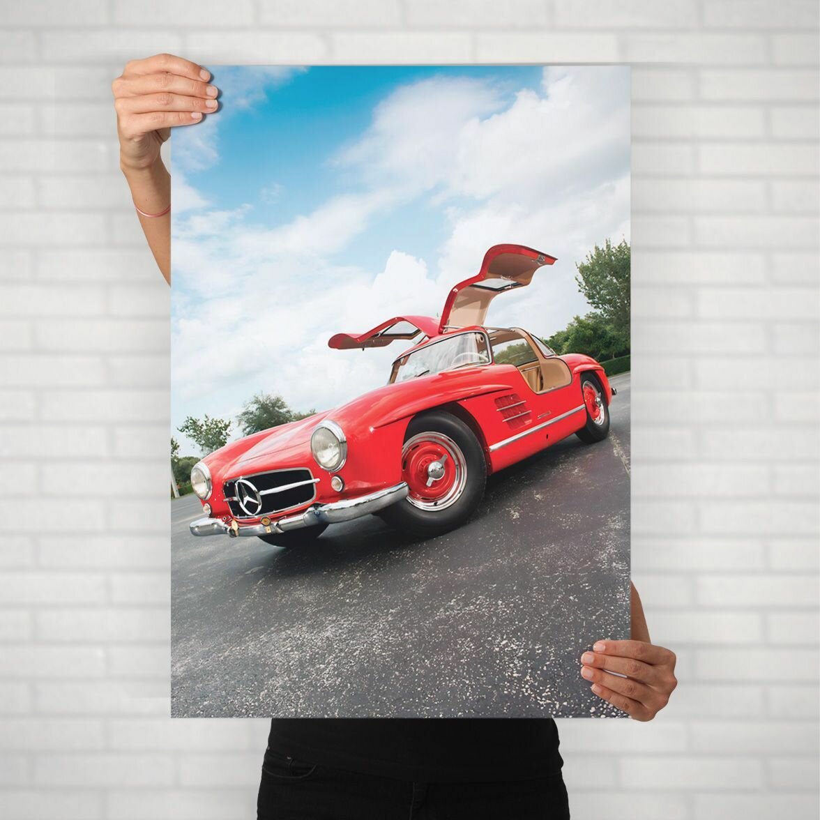 Плакат на стену для интерьера Культовые машины (Mercedes SL 300 Gullwing 1) - Постер по легендарным ретро автомобилям формата А1 (60x84 см)