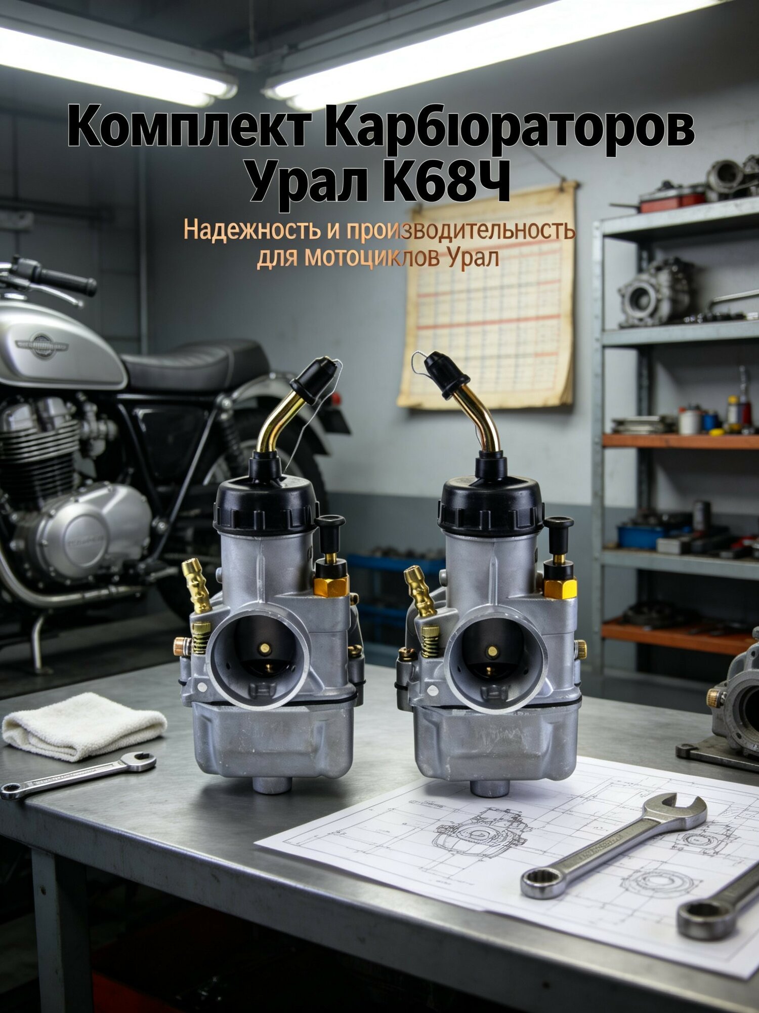 Комплект карбюраторов K68U-01 и K68U, пара для мотоцикла Урал с круглой заслонкой, левый и правый, совместимость IMZ-8.123 и DNEPR MT-11