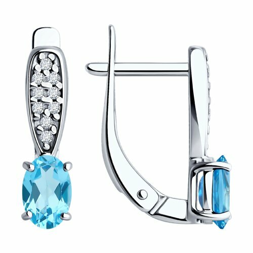 Серьги, серебро, 925 проба, родирование, топаз, фианит