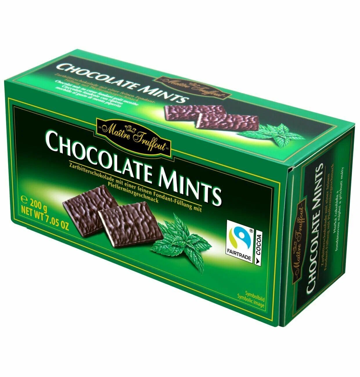 Шоколад Maître Truffout "Chocolate Mints", мятный, без начинки, темный, 200 г в пластинках