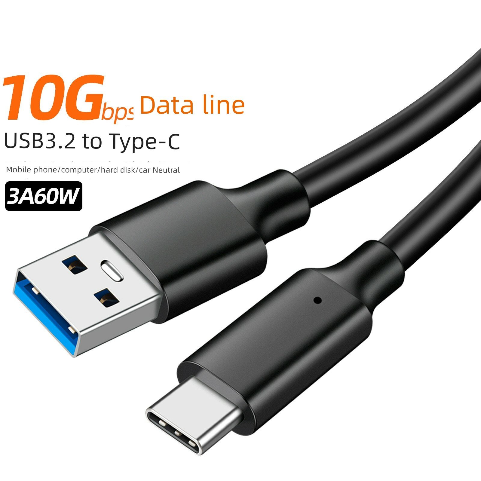 1 м Черный Кабель USB 3.2 Gen 2 Type-C Высокоскоростная Передача Данных для Быстрой Передачи Файлов