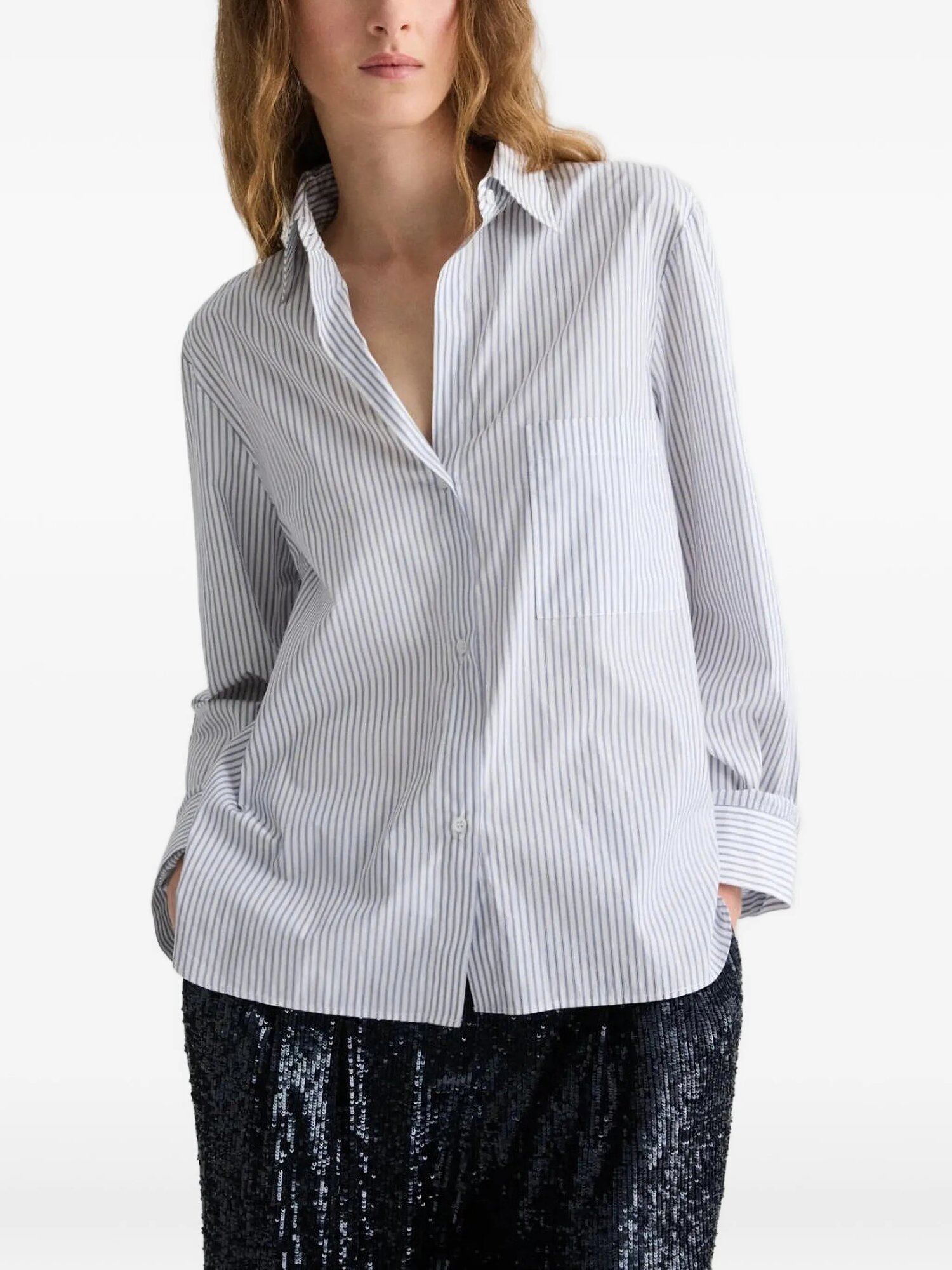 Рубашка TWP Striped patch-pocket shirt, размер XS-S, бежевый/белый — фото 1