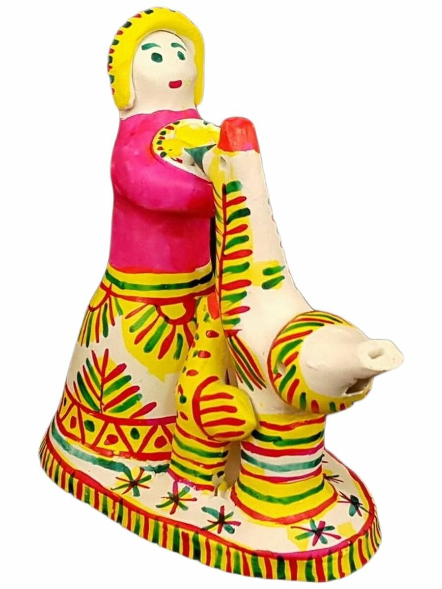 Хозяюшка с курами, Свистулька 10-13 см, Филимоновская глиняная игрушка, ручная авторская работа