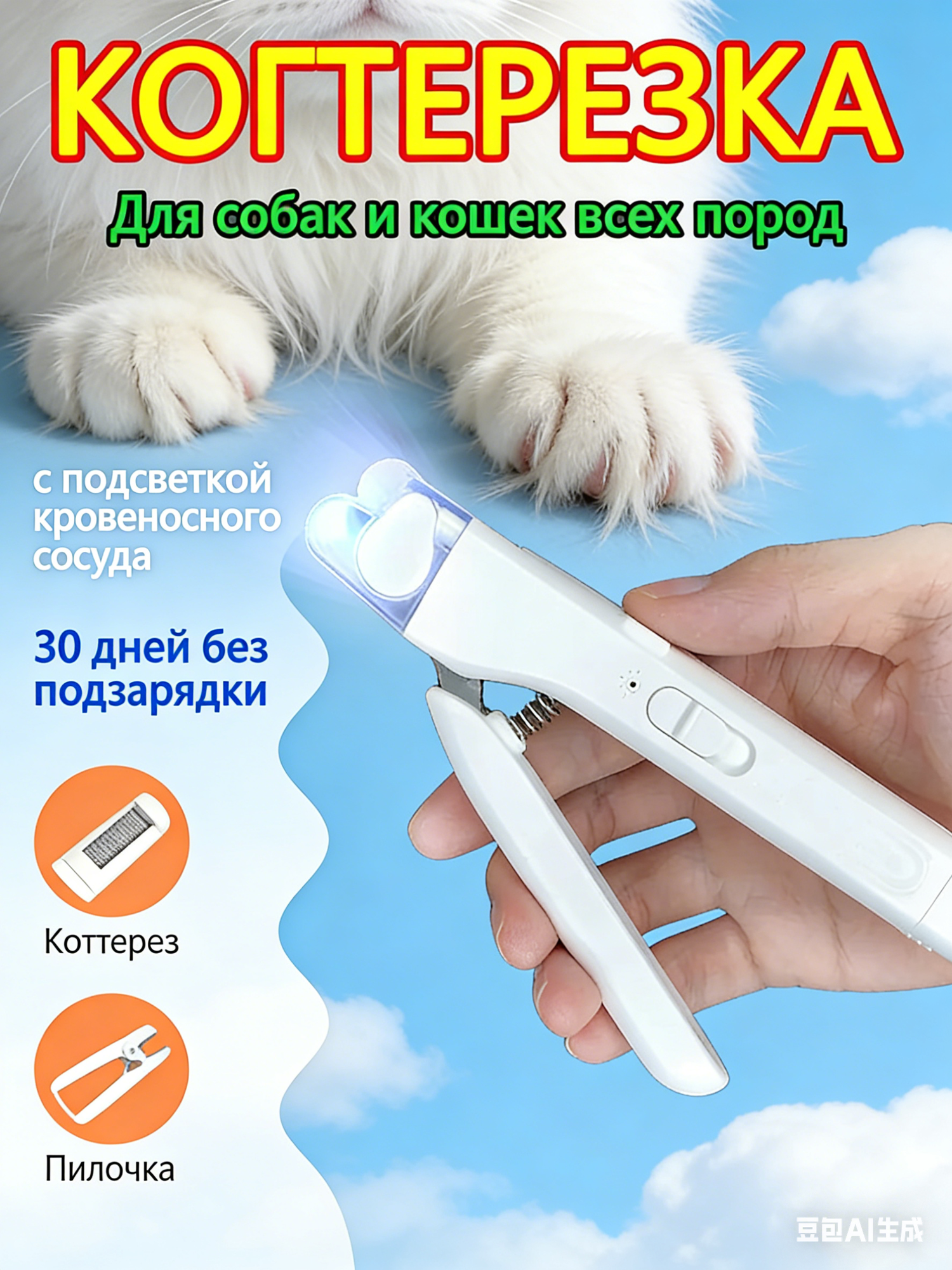 Когтерезка для кошек с ограничителем безопасная с подсветкой