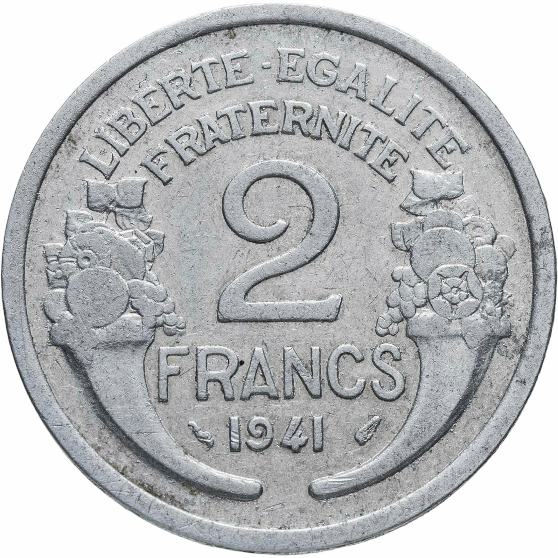 Франция 2 франка francs 1941 алюминий, Алюминий, в сохранности VF