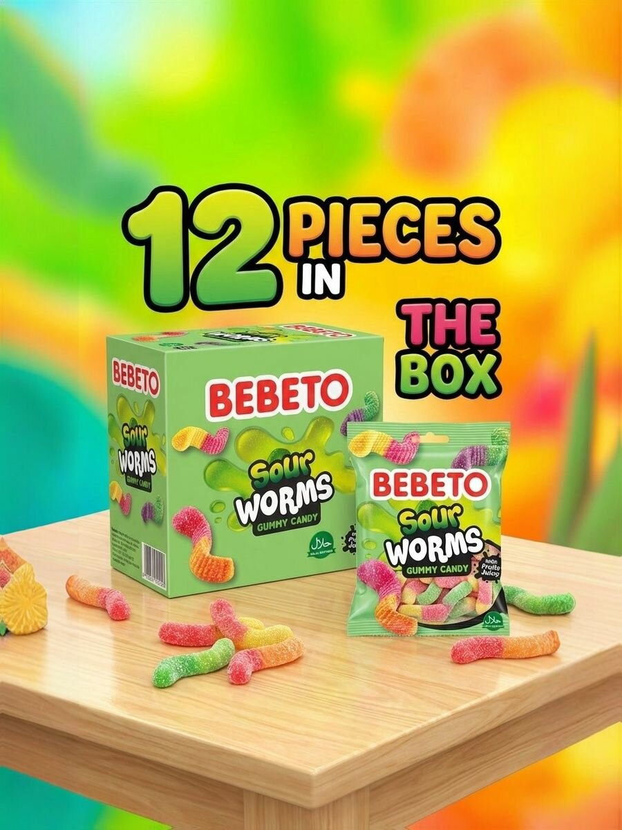 Жевательный мармелад Bebeto Sour worms12шт по 80гр