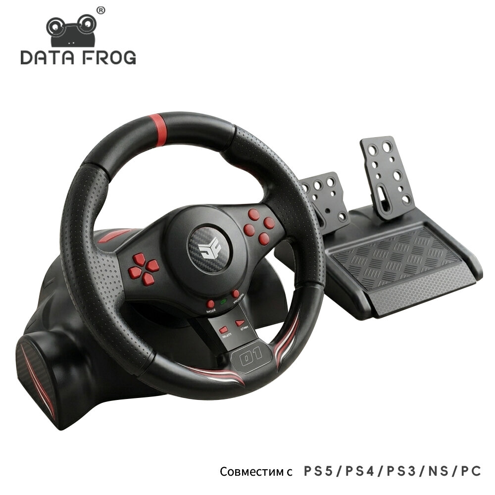 Data Frog Гоночный руль для игровой консоли и ПК, игровой руль 270 градусов с линейными тормозными педалями и переключателем передач, двойная вибрация 拆分对照