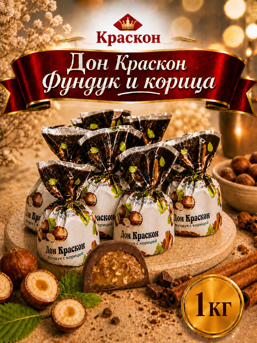 Конфеты шоколадные Дон Краскон фундук с корицей 700 гр