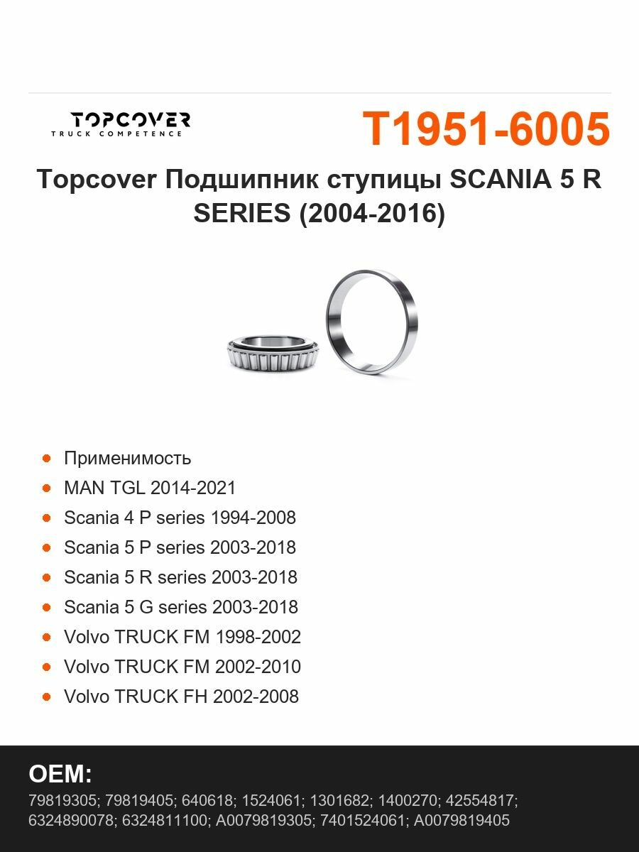 Topcover Подшипник ступицы SCANIA 5 R SERIES (2004-2016)