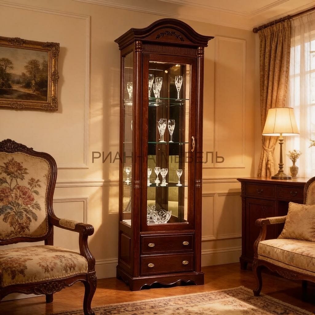 Буфет Паола рианна 053 из массива сосны 70х50х220 см, каштан 3, 4 полки