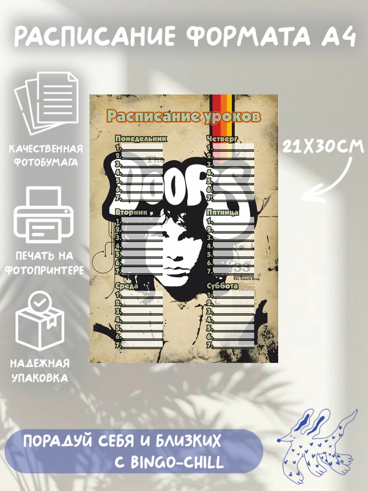 Расписание уроков формата А4, с принтом "The Doors", Дорс