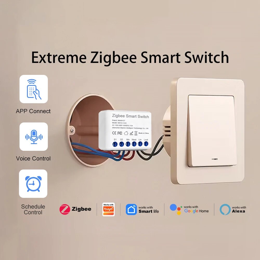 Умный выключатель Zigbee2MQTT 2-клавишный 16А — фото 1