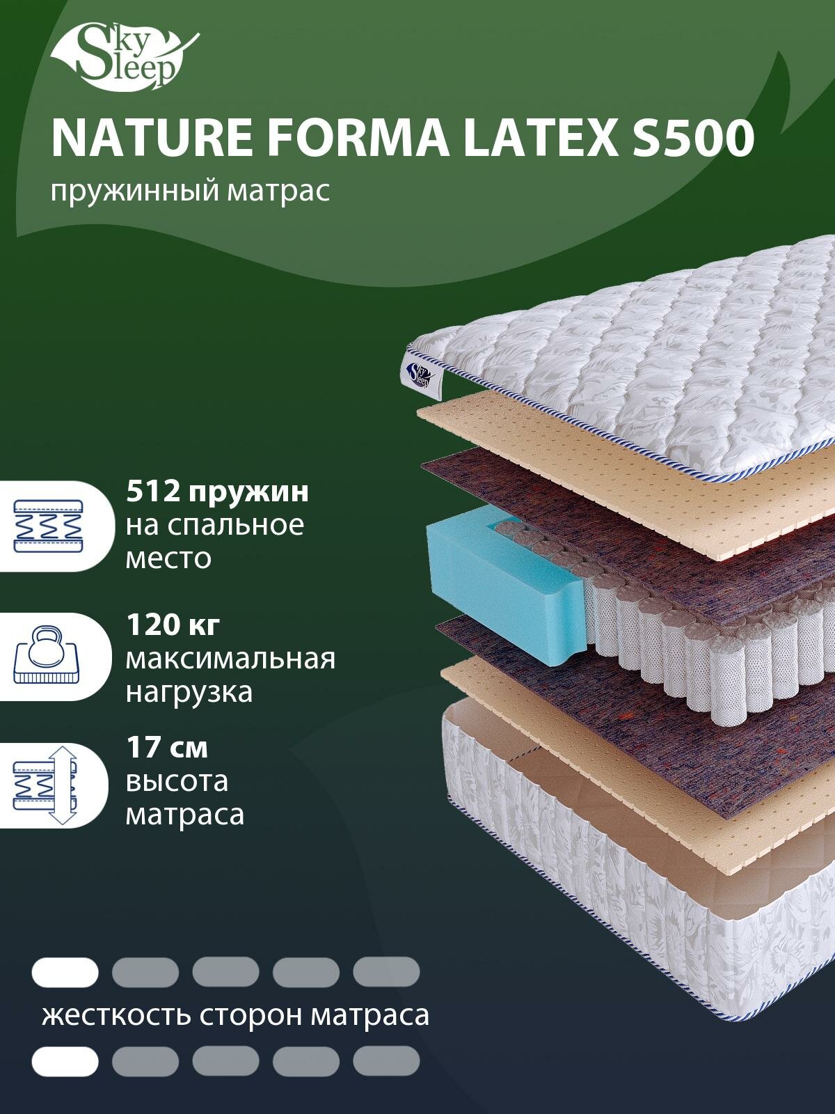 Матрас SkySleep NATURE Forma Latex S500 220×200, на независимых пружинах, мягкий, 17 см