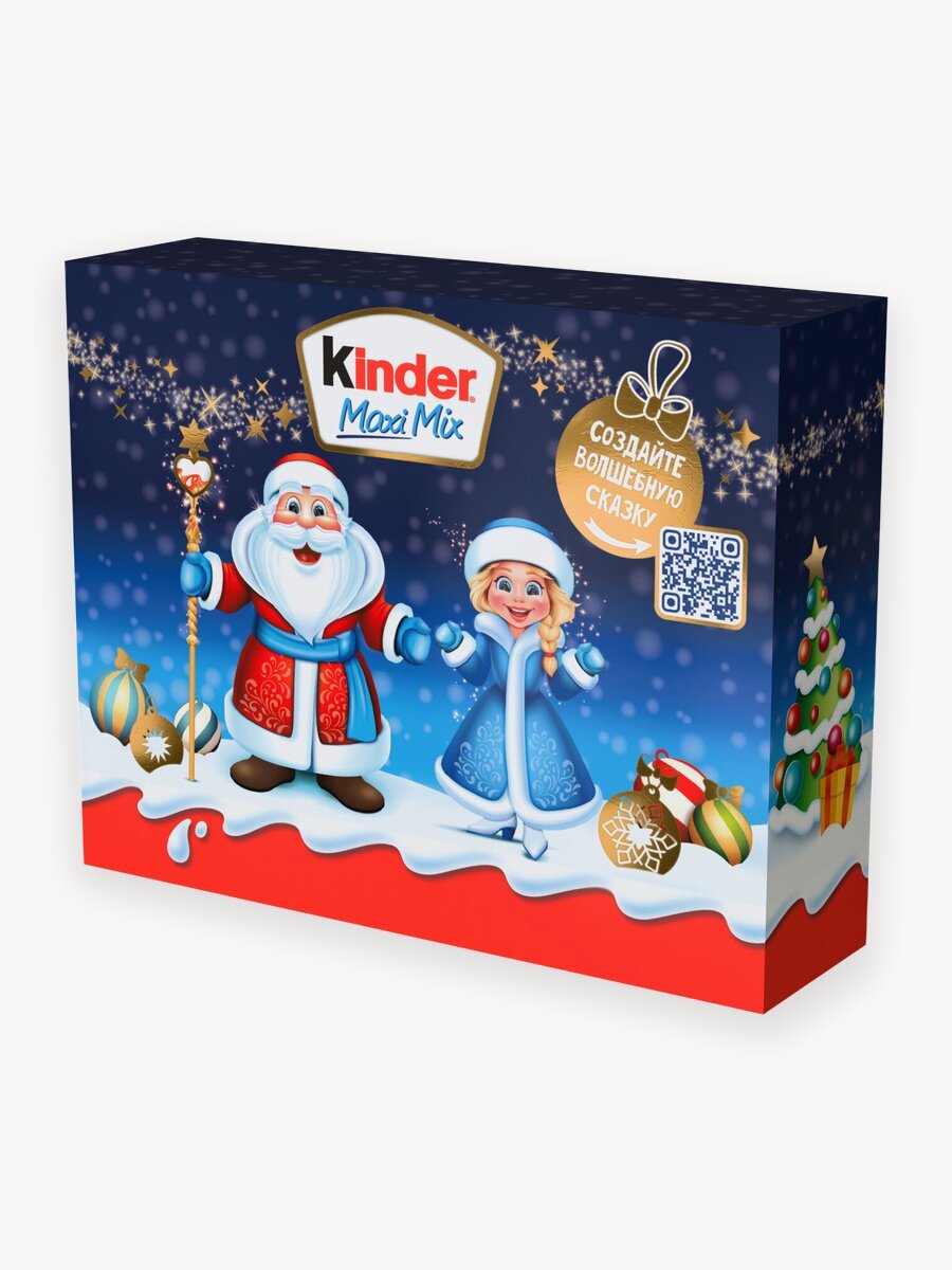 Новогодний сладкий подарок Kinder® Maxi Mix (Макси Микс), набор кондитерских изделий: Kinder Шоколад, Kinder Maxi, Kinder Country, Kinder Сюрприз, Kinder Bueno, 202 г