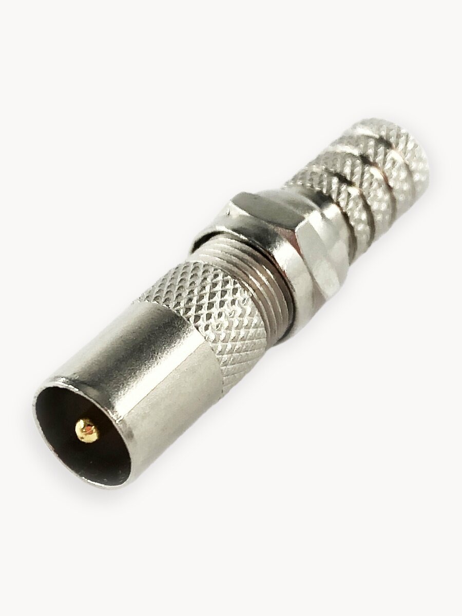 Переход F разъем гнездо - ТВ штекер металл ( в комплекте F разъем)