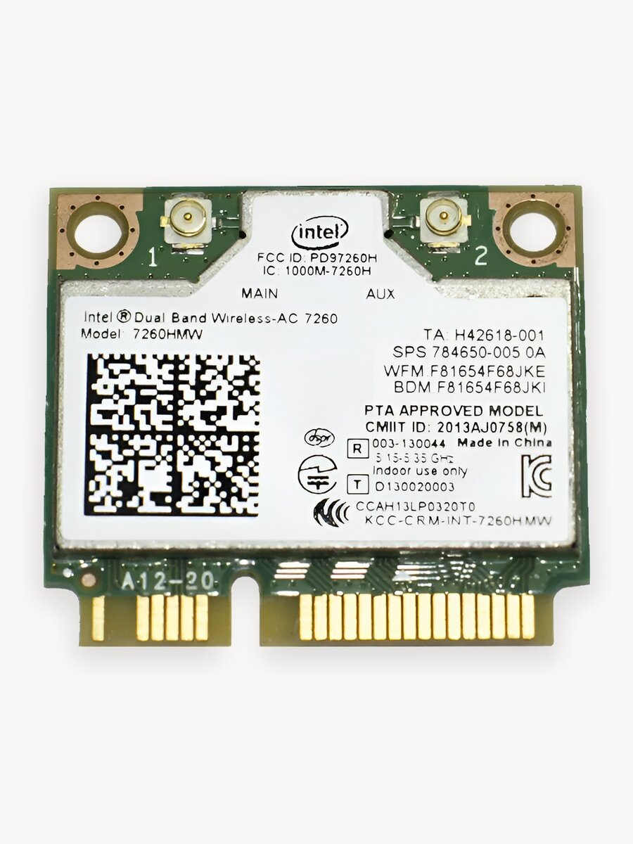 Адаптер WiFi Intel Dual Band Wireless-AC 7260 (Mini PCI-E half-size, B/G/N/AC, 867 Mbit/s, 2.4/5 Ghz) 7260HMW
