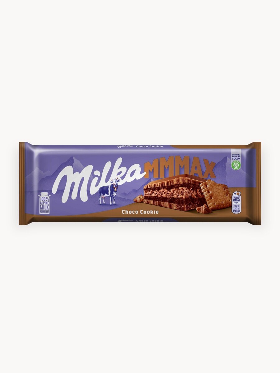 Гигантская шоколадная плитка Milka MMMAX Choco & Cookie с начинкой из печенья и шоколада, 300 гр. (Швейцария)