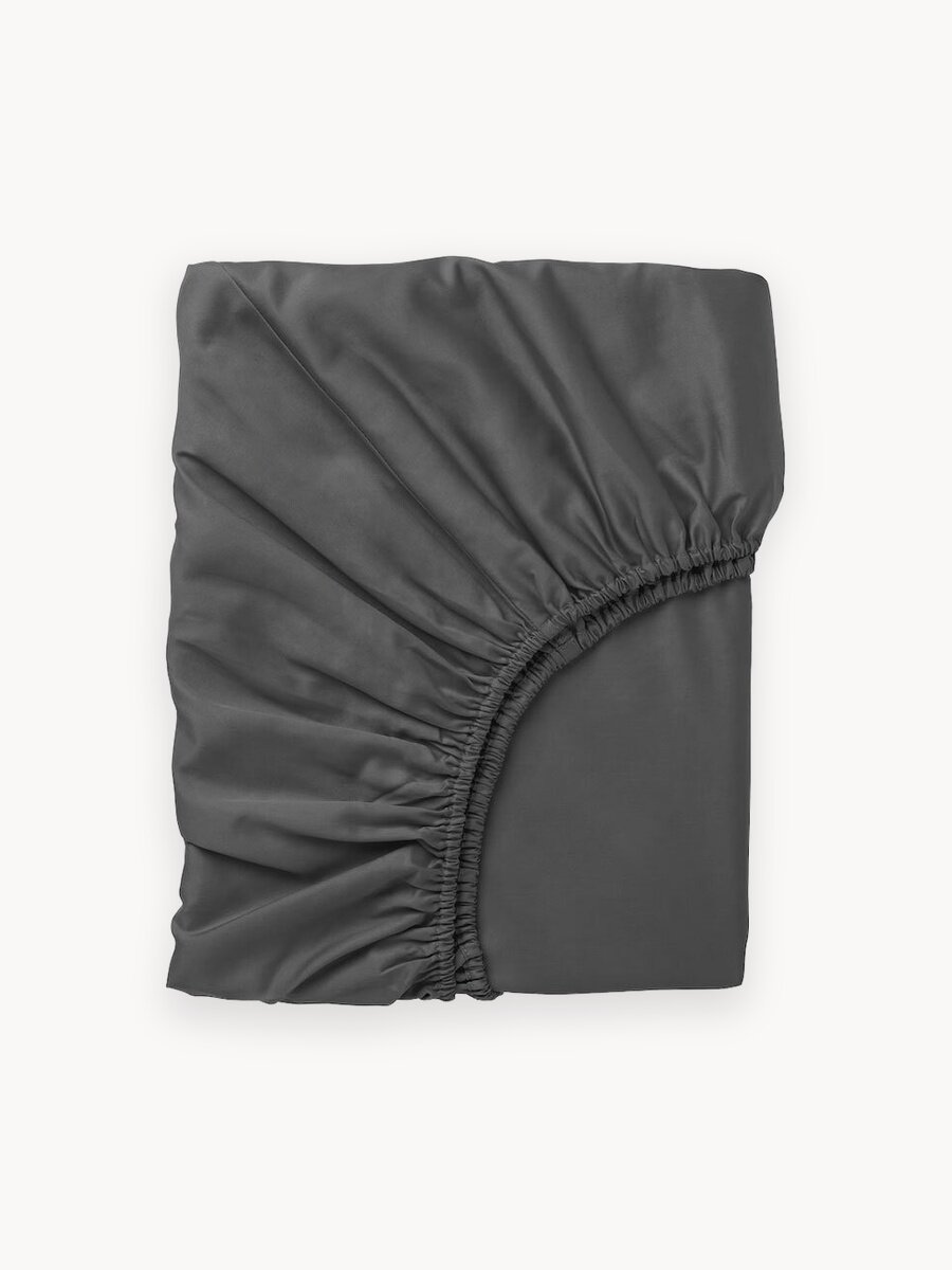 Простыня на резинке 140x200 натесмио (икеа NATTJASMIN) темно-серый сатин, лиоцелл KL-20442672