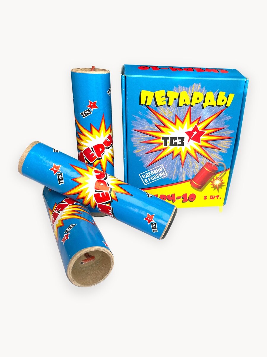 Фитильные петарды ТСЗ "Смерч-10", громкий хлопок, 3 шт./уп, синие