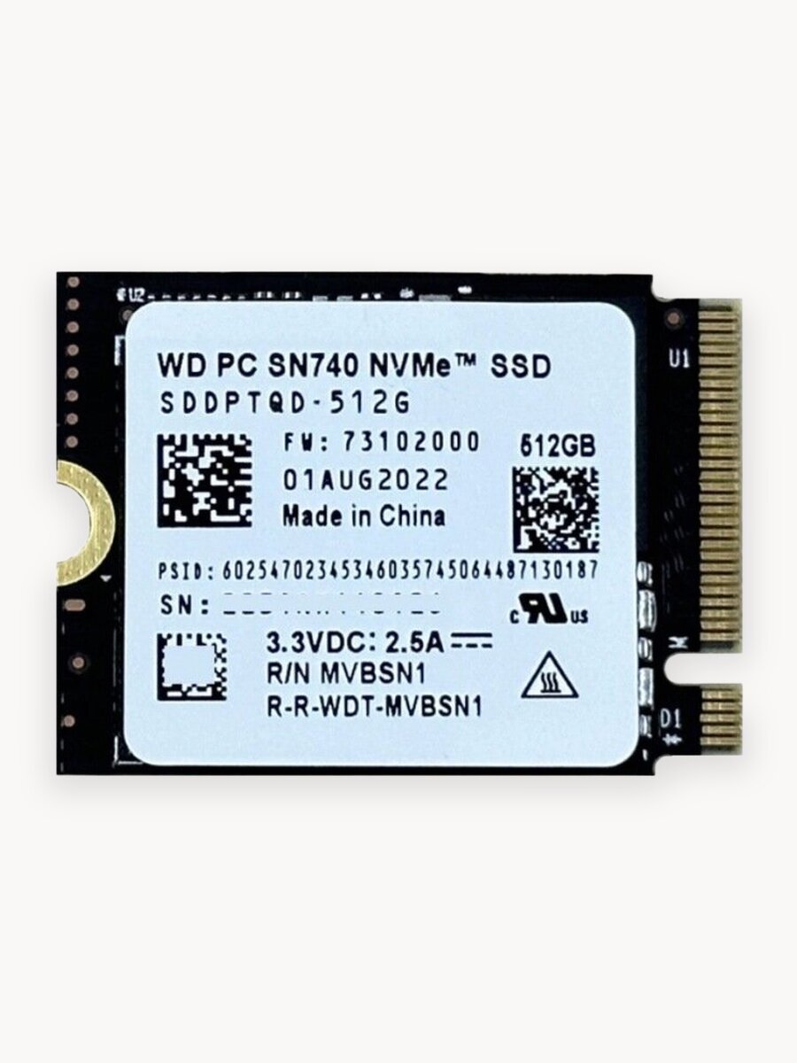 512 ГБ Внутренний SSD-диск SN740, 2230, PCIe 4.0 NVME M.2 для Steam Deck, Surface laptop (WD SN740)
