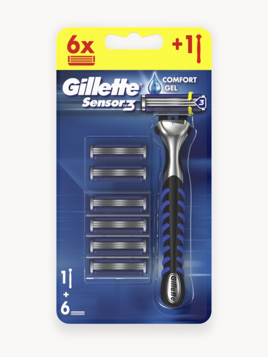 Станок для бритья мужской (Бритва) Gillette Sensor 3 с 6 сменными картриджами