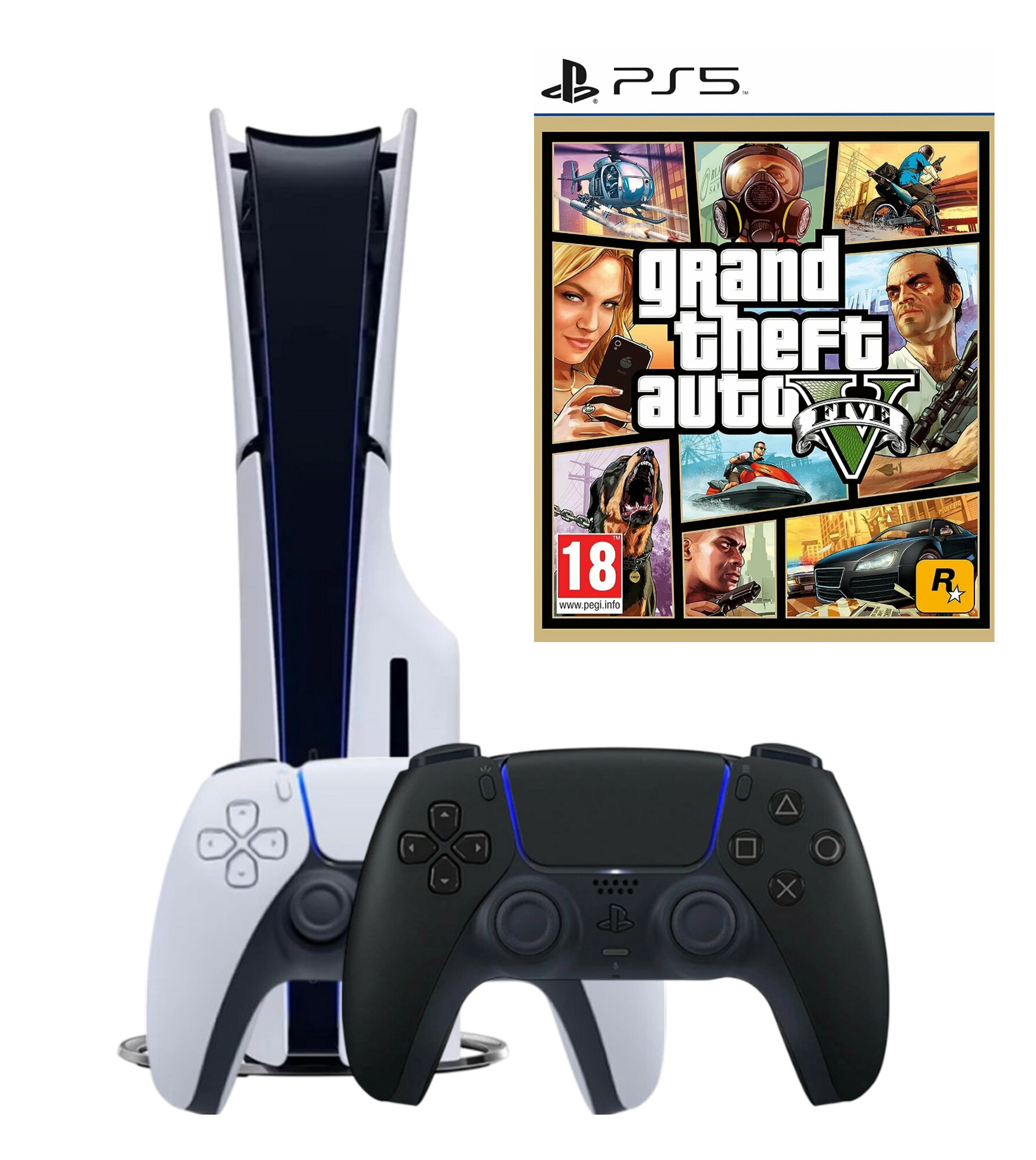 Игровая приставка Sony PS5 Slim + 2й геймпад черный + игра GTA