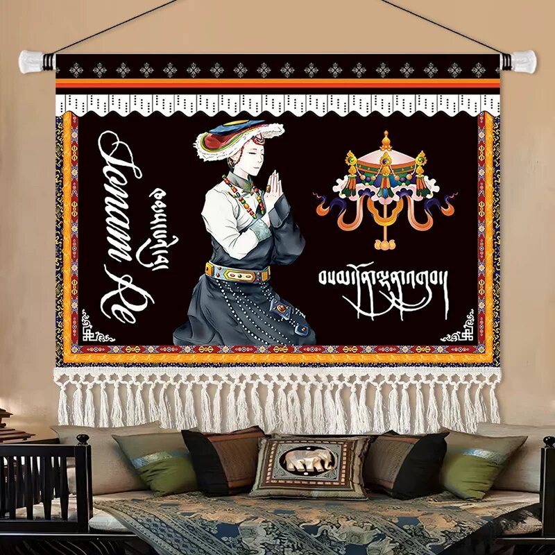Тибетская культурная настенная картина - 160 см x 135 см из хлопка и льна для бутика