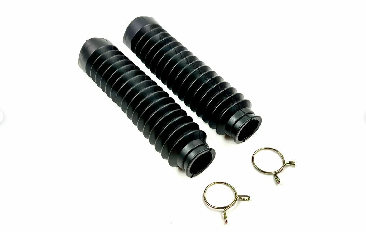 Гофры вилки амортизаторов на мопед Альфа, велосипед, мотоцикл, питбайк универсальные L-190мм D-45мм d-27мм (комплект 2 шт.) с хомутами