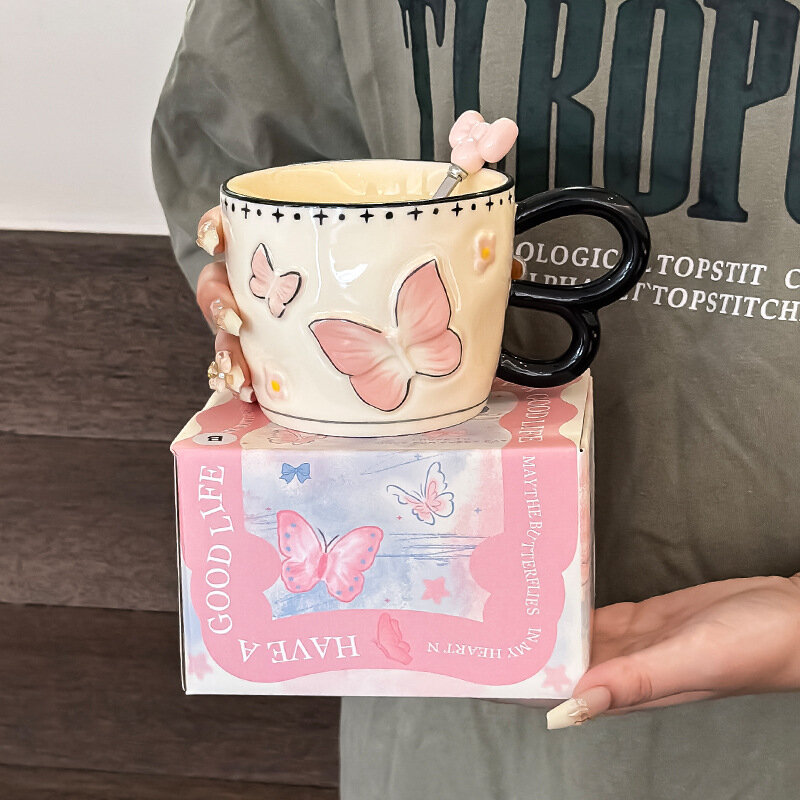 Кружка-бабочка, керамическая чашка для воды, подарок для девочек, 400 мл
