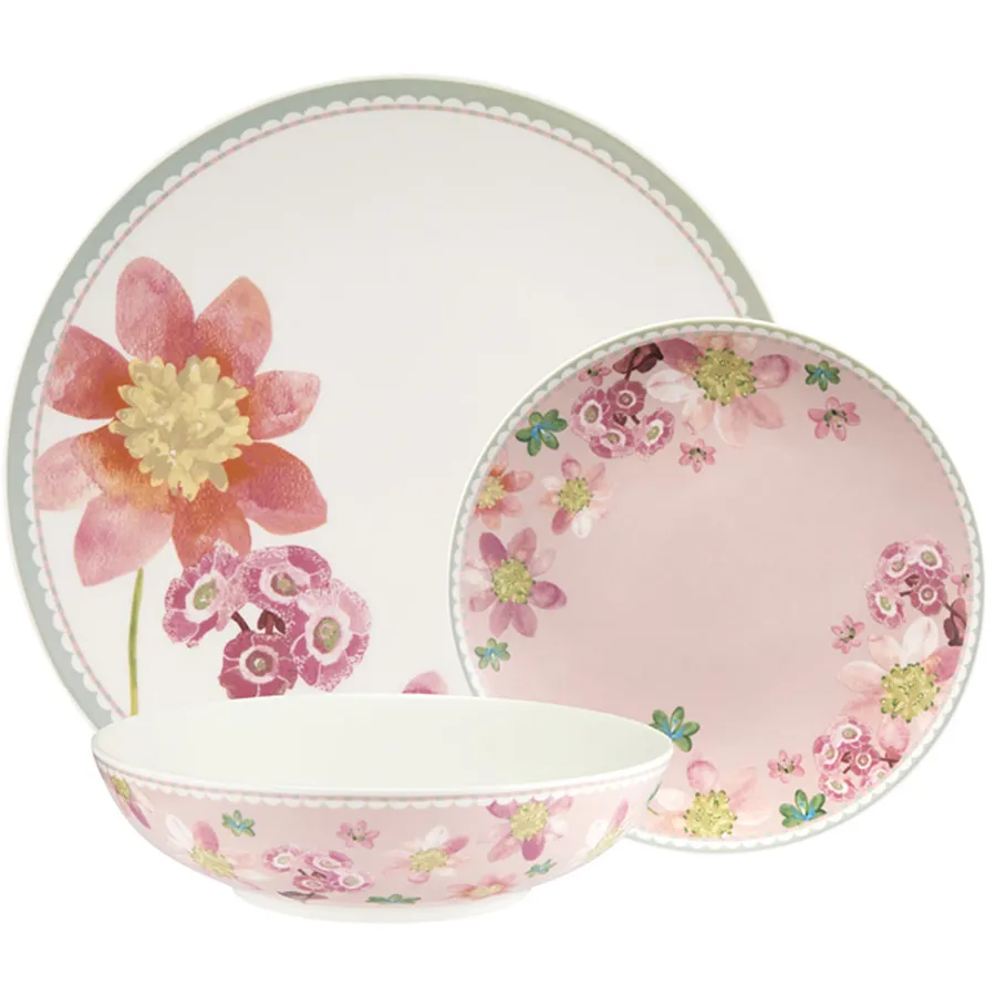 Набор обеденный на 4 персоны, 12 предметов, фарфор, белый, розовый, серия Primula, MW655-AW0707, MAXWELL WILLIAMS, Австралия